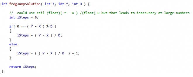 Codility solution: Frog Jump - James Kitchen Games